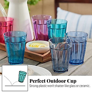 US Acrylic Camden Kids Plastic 12 oz. Drinking Glasses (Pack of 6) Stackable Juice Cups | Made in USA | Reusable, BPA-free, Top-rack Dishwasher Safe | 6 Bright Colored Tumblers for Kids and Toddlers
