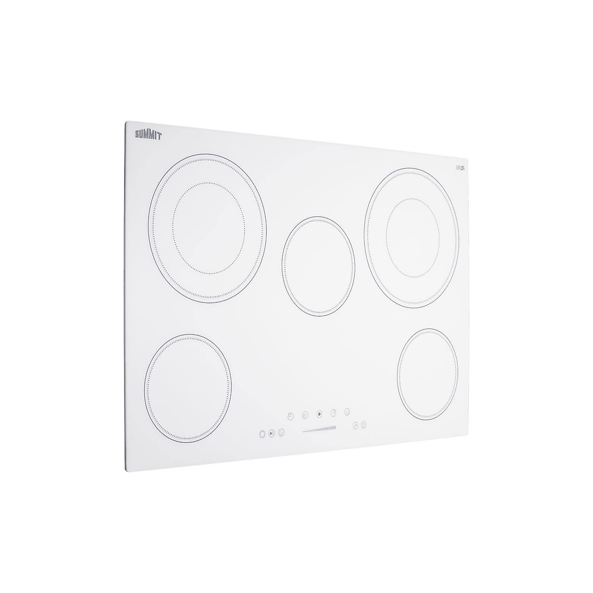 Summit Appliance CR5B30T8W 30" Wide 5-Burner Radiant Cooktop, White, Ceramic Glass Surface, Digital Touch Controls, 9 Power Levels, Programmable Timer, Residual Heat Indicator, 208-240v Operation