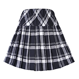 Women's Elastic Waist Plaid Pleated Skirt Tartan Skater School Uniform Mini Skirts (Large, Series 1 White)