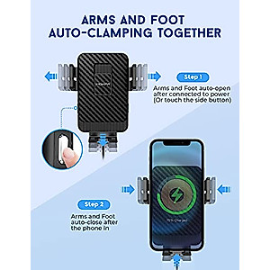 Wireless Car Charger, MOKPR 15W Fast Charging Car Mount Auto-Clamping Car Charger, Dashboard Windshield Phone Holder Compatible with iPhone 14/13/13 Pro/12 pro/12/11/X/8, Samsung S23/S22/S10/S9/S8