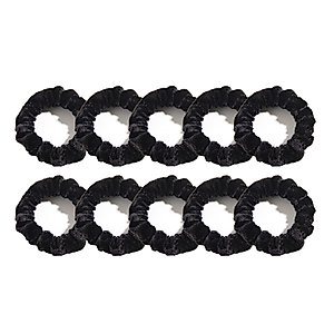 Pack of 10 Small Velvet Scrunchies for Women Hair Accessories, Mini Thin Elastic Hair Ties (Black)
