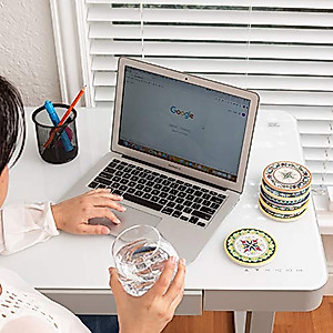 Absorbent Ceramic Bohemian Coasters for Drinks: Regal Robin Drink Coaster Set - Cute 4 Inch Novelty Coasters with Cork Back for Home, Office, Restaurant - Coffee Table, Desk, Kitchen Decor - Set of 6