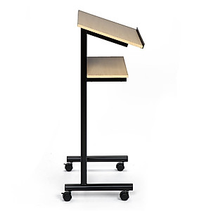 Audio-Visual Direct Wheeled Lectern - Standing Desk with Storage Shelf - Beech/Black - Ideal for Presentations and Laptop Use