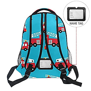 Krafig Red Fire Truck Boys Girls Kids School Backpacks Bookbag, Elementary School Bag Travel Backpack Daypack