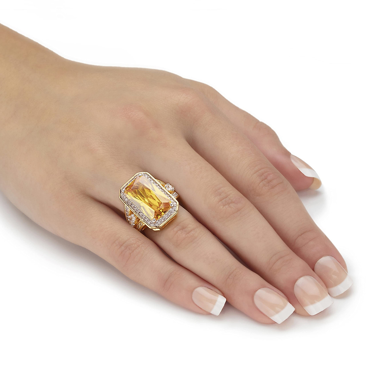 PalmBeach Yellow Gold-plated Emerald Cut Canary Cubic Zirconia Cocktail Ring Sizes 7-12 Size 11