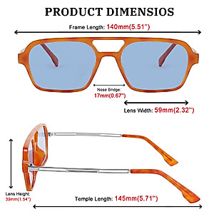 FEISEDY Vintage Square 70s Flat Aviator Sunglasses Women Men Metal Design Shades B2752