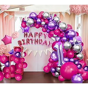 Hot Pink Purple Balloons Garland Arch Kit-143Pcs Metallic Purple Hot Pink Balloon for Baby Shower Birthday New Years Graduation Wedding Anniversary Retirement