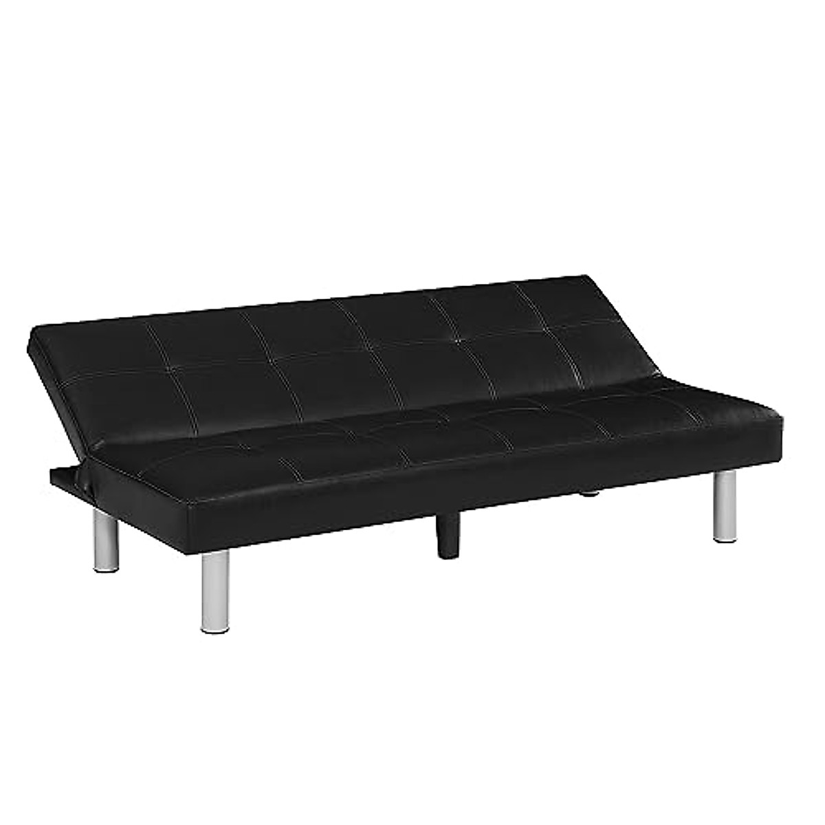 Eafurn Faux Leather Convertible Futon Sofa Adjustable Sleeper Couch Modern Home Recliner Reversible Loveseat Folding Daybed Guest Bed Small Sofabed with Metal Legs for Dorm, Apartment, Black 66.92"