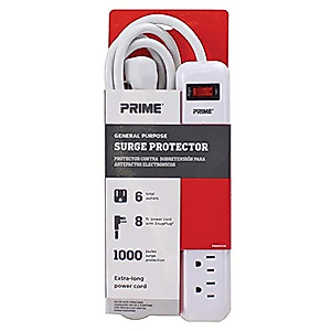 Prime Wire and Cable PB802126 6-Outlet Household Electronics Surge Protector with 14/3 SJT 8-Feet Cord