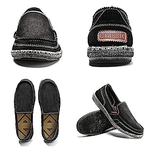 JAMONWU Men's Slip on Shoes Cloth Shoes Deck Shoes Canvas Leisure Vintage Casual Loafer Boat Shoes (11.5 US,Z_Black)