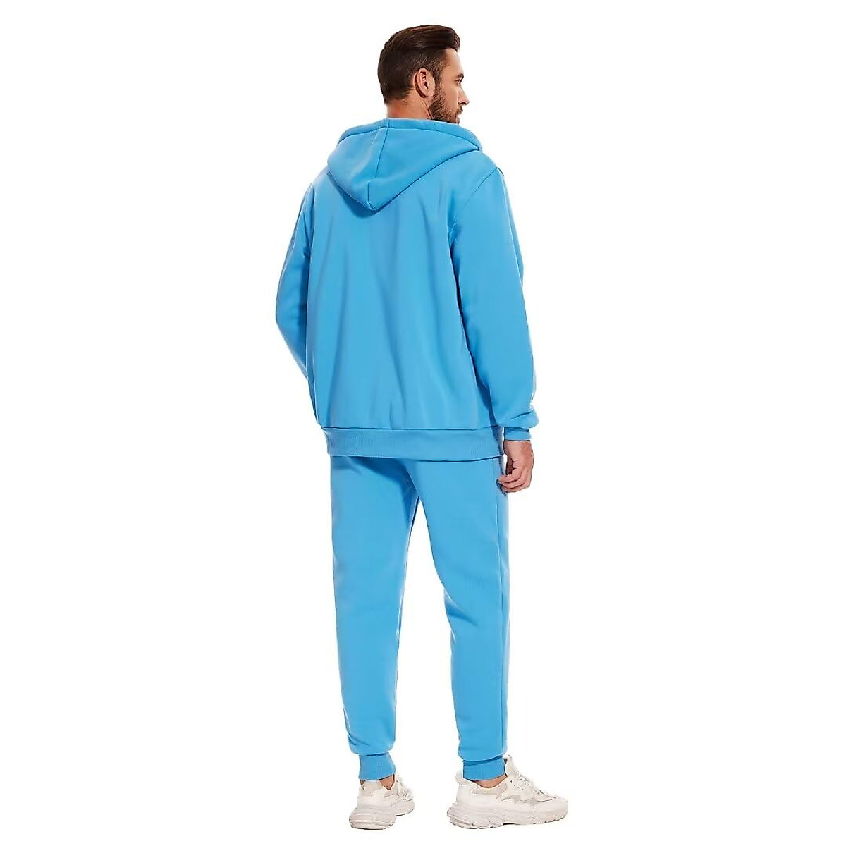Megub hooded tracksuit set for men Athletic warm sweatsuit Full Zip fleece jogger suit casual Sport outfits M-5X BIG(light blue,XL)