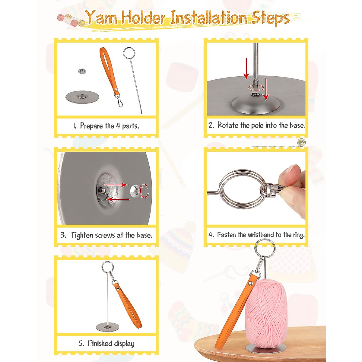 Coopay Wrist Yarn Holder with Wrist Strap, Portable Yarn Ball Holder Yarn Spinner for Crocheting and Knitting, Yarn Storage Holder for On-The-Go Knitting Prevents Yarn Tangles