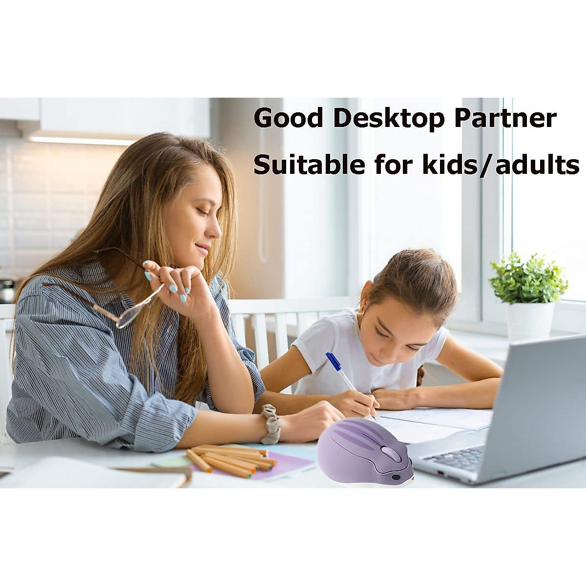 2.4GHz Wireless Cute Hamster Shape Less Noice Portable Mobile Optical 1200DPI USB Mice Cordless Mouse for PC Laptop Computer Notebook MacBook Kids Girl Gift (Purple)