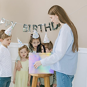 cabzymx Iridescent Glossy Gift Bags 15 pcs, 12.6x4.7x11 In Non-woven Reusable Goodie Bags Bulk, with Black Handles & Sturdy Base, Christmas Gift Bags for Birthday, Wedding, Easter, Holiday Party