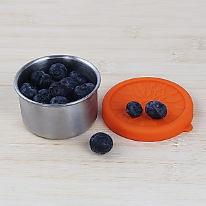 kilofly 3-Piece BPA Free Leak Proof Reusable Round Eco to Go Stainless Steel Food Storage Container with Silicone Lid for Dip Condiment Salad Dressing Meal Prep Snack Lunch, 3.4-Ounce Orange