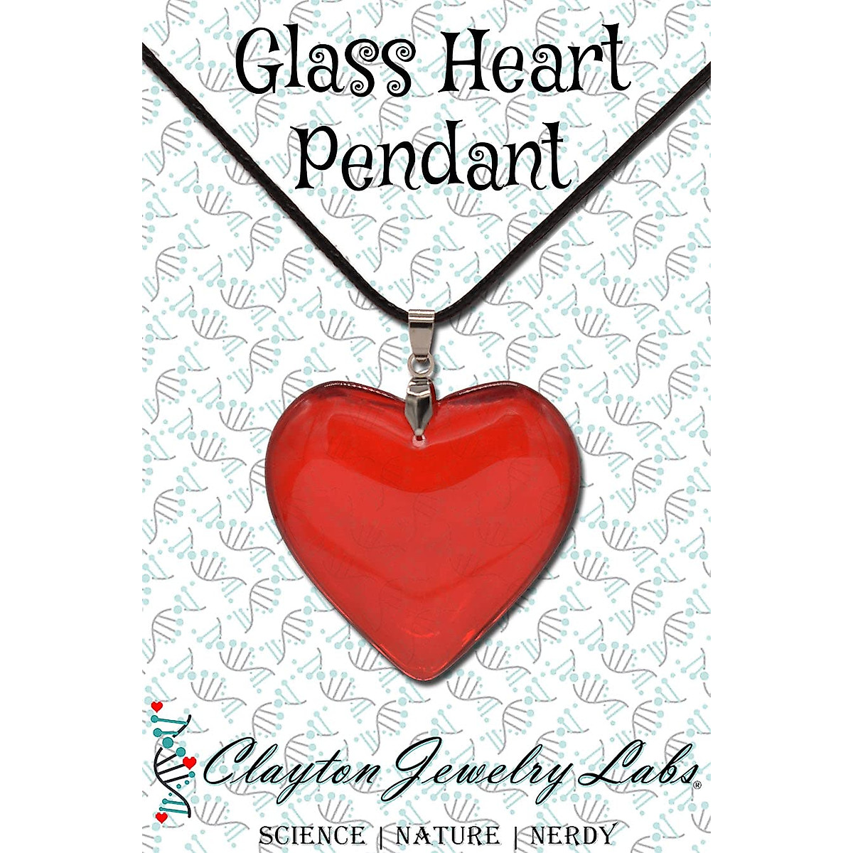 Clayton Jewelry Labs Large Red Semi-Transparent Solid Glass Heart Pendant Necklace (Large Red)