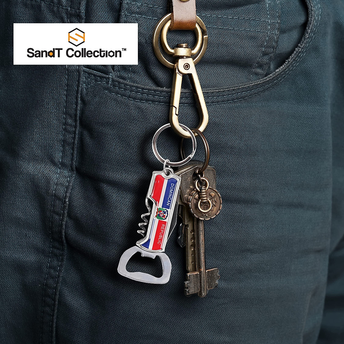 Multifunctional Bottle Opener Keychain Corkscrew Keychains - Dominican Republic Flag - Set of 3