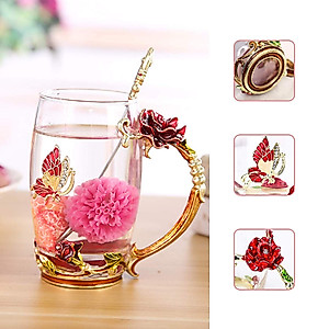 DasyFly Birthday Gifts For Women,Enamel Butterfly Flower Glass Tea Cup Rose Red Coffee Mug,Cute Gifts For Women Mom Wife Grandma Female Friend on Anniversary Christmas Valentines Mothers day