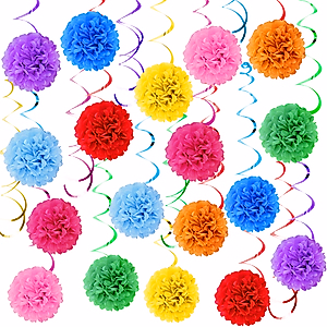 42 PCS Mexican Fiesta Party Decorations Mexican Floral Hanging Swirls Fiesta Paper Flowers for Mexican Fiesta Theme Party Birthday Baby Shower Party Decorations