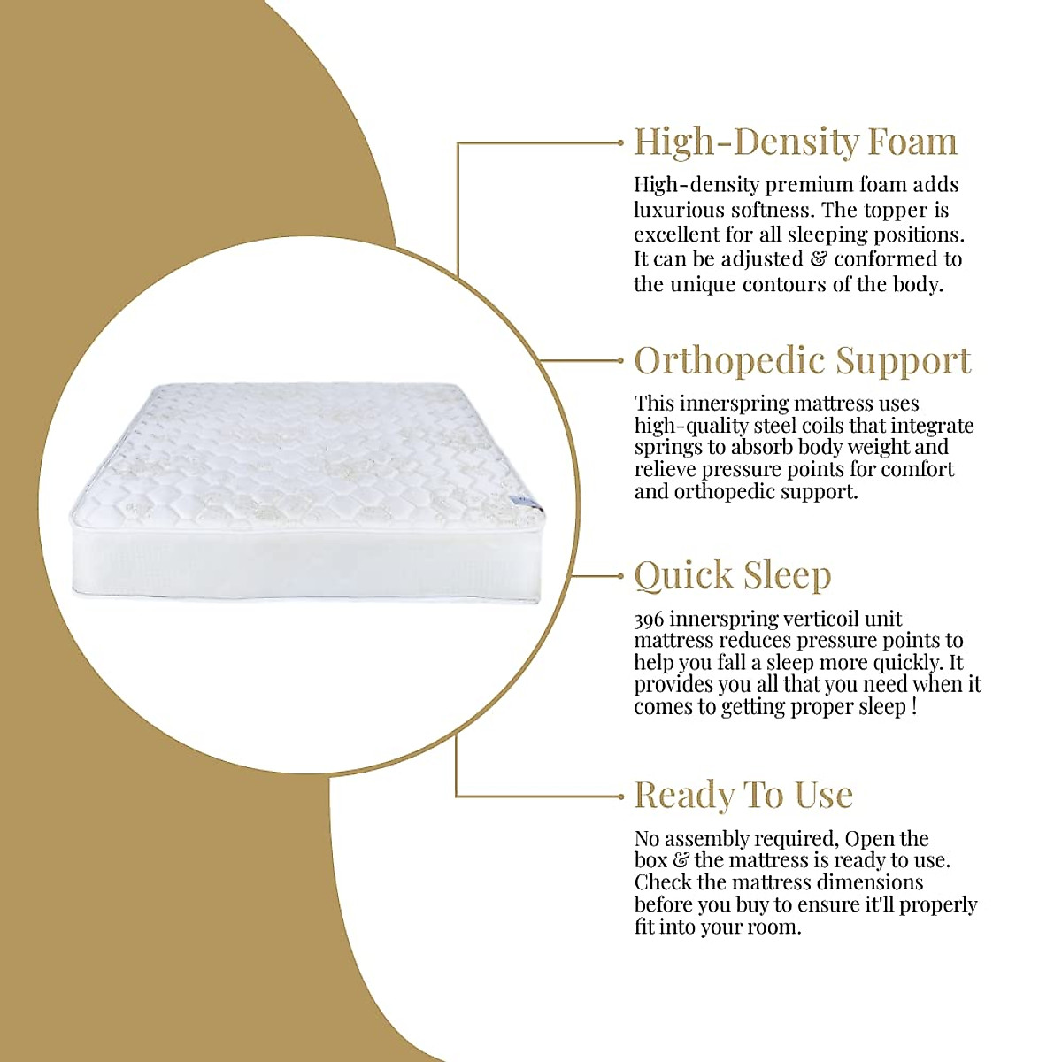 Greaton 8 1/2 inch Medium Firm Double Side Mattresses with Utmost Comfort, Both Sides Usable, Helps to Maintain Proper Body Posture, Full XL, Beige