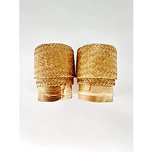 2 Sets of Mini Basket Size 8x8x11 cm. Handwoven Handmade Sticky Rice Serving Basket from Natural Bamboo