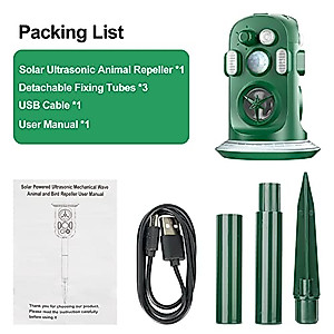 360° Ultrasonic Repellent Outdoor, Solar Animal Repeller USB/Solar Powered,Waterproof,Repel Dogs,Cat,Rat,Squirrels, Flashing Light Animal Repeller