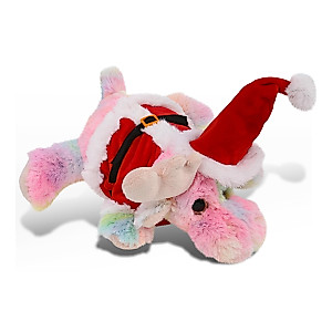 DolliBu Santa Rainbow Lying Moose Stuffed Animal Plush Toy - Super Soft Dress Up with Red Santa Claus Outfit, Cute Lying Moose Gift Perfect Holiday with Name Personalization - 9.5 Inch