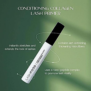 LashFood Conditioning Collagen Fiber Primer | Lash Extender & Thickening Serum Volume Boosting with Collagen, Nano-peptide Complex, Panthenol Lash Mascara Feathery Long Full Eyelashes .27oz