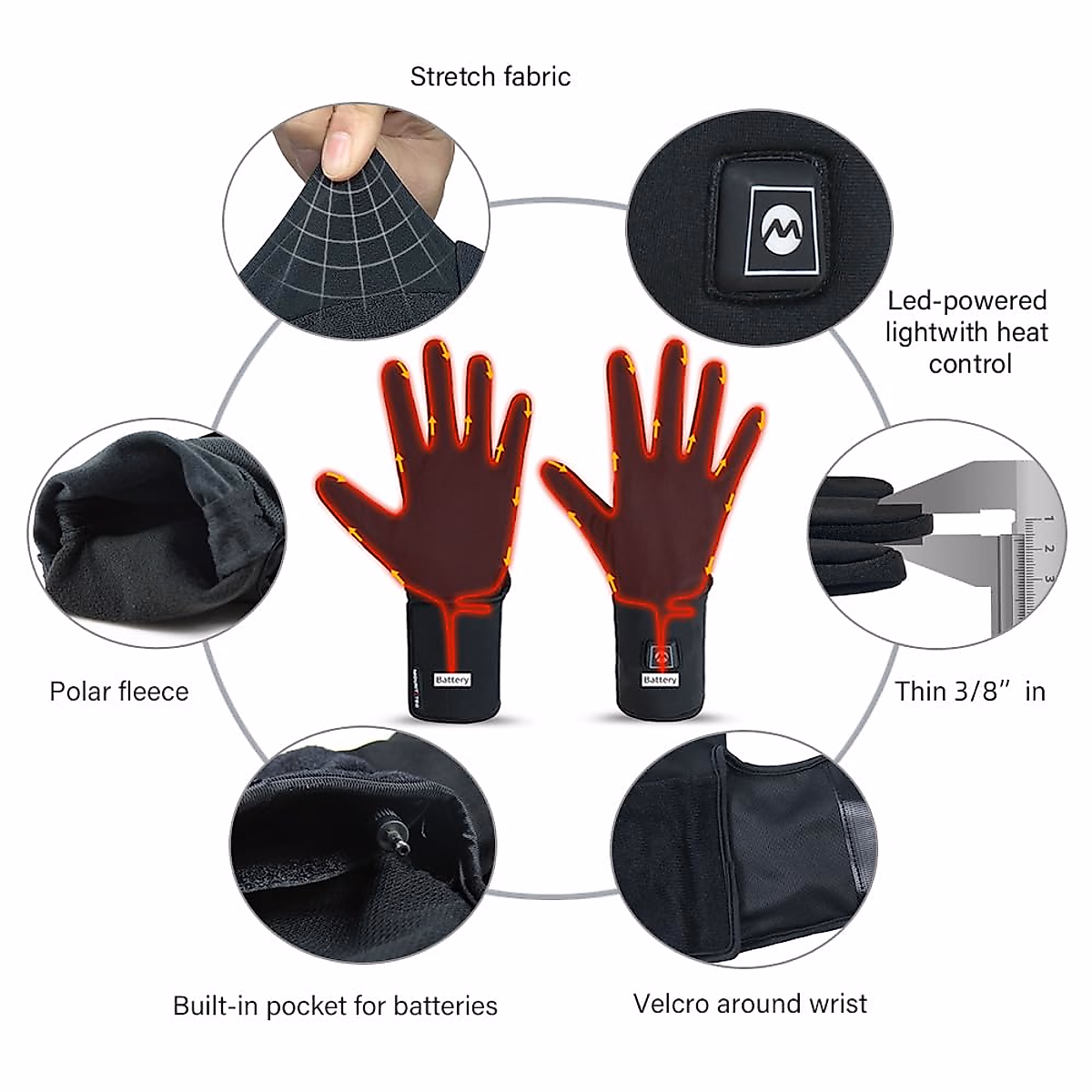 MOUNT TEC Light Weight Stretch Heating Glove Liners Heated Gloves for Men & Women Hand Warmer for Winter Sports Dog Walking Biking Riding Skiing Cycling Hunting Snowboarding (Black, M/L)