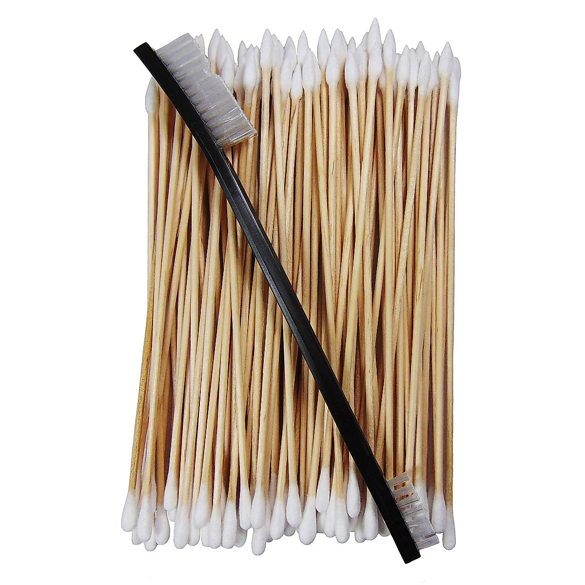 Type-III Universal Gun Cleaning Kit with 100pc 6 Inch Tapered and Regular Tip Cotton Swabs and Black Double Sided Nylon Brush