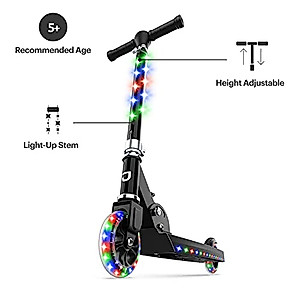 Jetson Scooters - Jupiter Kick Scooter (Black) - Collapsible Portable Kids Push Scooter - Lightweight Folding Design with High Visibility RGB Light Up LEDs on Stem, Wheels, and Deck
