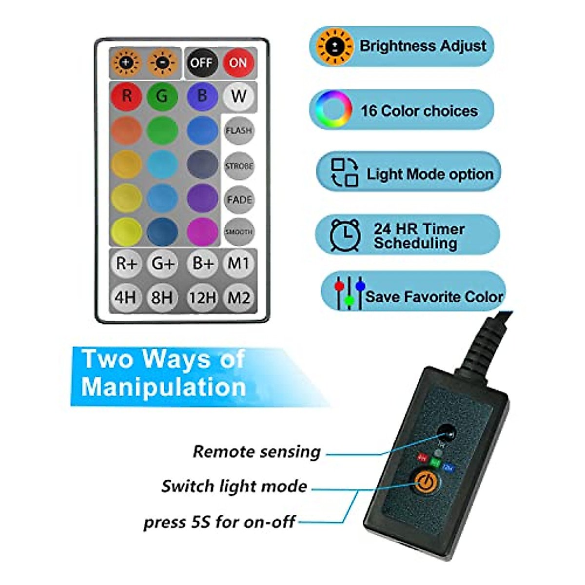 MingDak Fish Aquarium Tank Light - Aquarium Background Light with Timer Auto On/Off,Wireless Remote Control,RGB Colored Changing, Underwater Submersible LED Light,7.5 inch 9 LEDs