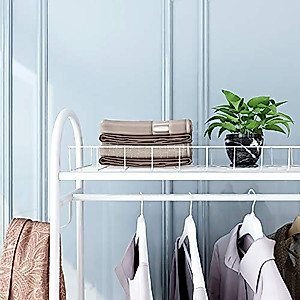 Kefair Metal Garment Rack Free-Standing Closet Organzier Heavy Duty Clothes Rack with Hooks and Storage Shelvels, White