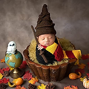 5 PCS Newborn Photography Props - Magic Wizard Witch Hat Scarf Wand Glasses Frame Owl Decoration, Newborn Photography Outfits,Halloween Cosplay Baby Photoshoot Props , Baby Halloween Photoshoot Props
