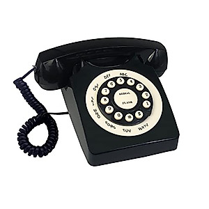 Benotek Beneno Black Retro Landline Telephone Classic Rotary Design Old Fashioned Corded Desk Phone with Ringer for Home and Office, Basic 80s Phones for Senior People
