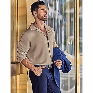 COOFANDY Men's Luxury Satin Dress Shirt Long Sleeve Silk Button Down Shirt Shiny Dress Shirt