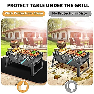 EasyAcc 24 x 31in Fireproof-Grill Mats for Outdoor Tabletop Grill to Protect Your Grill Table-Fireproof-BBQ Barbecue Mat Heat Resistant Grill Table Mat-Waterproof & Oilproof BBQ Mat-Black (0.6mm)