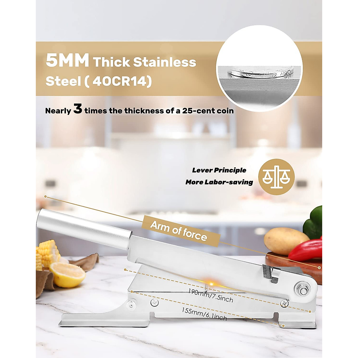 Moongiantgo Biltong Slicer Manual Meat Slicer Cutter with Scale Stainless Steel Cutting Machine Hand Herb Root Slicer for Salami Ham Bacon Vegetables Deli Ginseng Fish (KD0270)