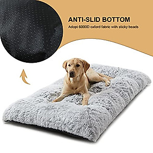 BFPETHOME Dog Beds for Large Dogs, Plush Dog Crate Bed Fluffy Cozy Kennel Pad for Sleeping &Ease Anxiety, Washable Dog Mats with Anti-Slip Bottom for Large Medium Dogs (42(41 x 27 inch), Grey)