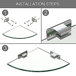 MOGFCT Bathroom Glass Shelf Shower Caddy Shelves with Aluminum Bracket Shampoo Holder Organizer Tempered Triangle Glass 8MM Extra Thick 2 Pack Wall