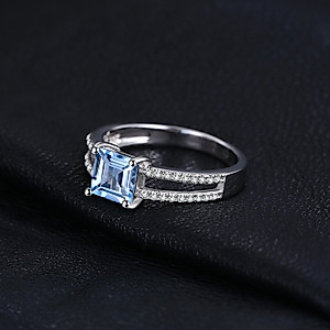 JewelryPalace Princess Cut 1.2ct Genuine Blue Topaz Solitaire Rings for Her, 14K White Gold Plated 925 Sterling Silver Promise Ring for Women, Natural Gemstone jewelry Sets Rings 6.5