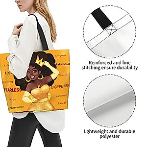 LMSM African American Woman Washable Shopping Bag Afro Black Girl Magic Large Casual Satchel Handbags Beach Bag For Gift Shopping Work