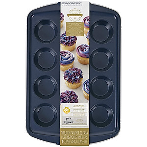 Wilton Diamond-Infused Non-Stick Navy Blue Muffin and Cupcake Pan with Cover, 12-Cup, Steel