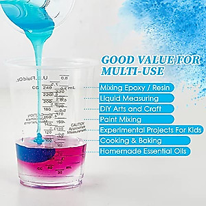 100 PACK Plastic Measuring Cups, 8 oz Disposable Mixing Cups with 100 Wooden Mixing Sticks, Can Be Used for Epoxy Resin, Liquid Measuring, Paint Mixing, Cooking and Baking