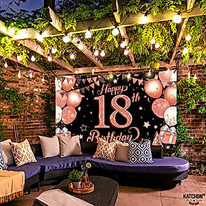 KatchOn, Rose Gold Happy 18th Birthday Banner - XtraLarge, 72x44 Inch | Rose Gold 18th Birthday Backdrop | 18 Birthday Banner for Rose Gold 18th Birthday Party Decorations | 18 Birthday Decorations
