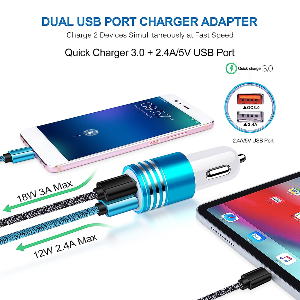 Quick Charge 3.0 Fast Charger for Samsung Galaxy S24 S23 S22 S21 Ultra S20 S10E S10 A15 A54 A03S A23 A13 A14 A53 A12 A32 A21 A51 S9 S8 Note 20,Fast Charging Block Wall Car Charger+3FT 6FT USB C Cable