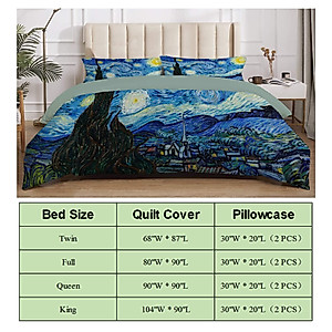 Anomadassi Starry Night of Van Gogh Comforter Bedding Set 3 Piece Set, Microfiber Duvet Cover 3 Pieces for Any Bed Room or Guest Room, Full Multiple Size 90"x90" Queen
