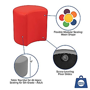 Flash Furniture Nicholas Soft Seating Flexible Moon for Classrooms and Common Spaces - 18" Seat Height (Red)