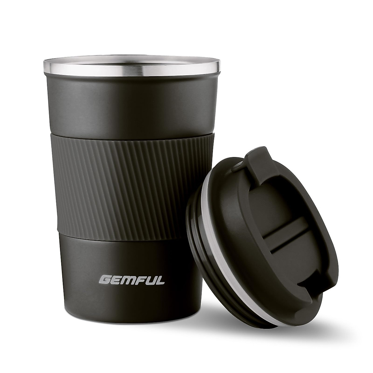 GEMFUL To Go Coffee Mug with Lid 13 oz Insulated Coffee Cups Spill Proof Travel Tumbler Leak Proof Vacuum Stainless Steel Reusable for Hot Cold Drinks Women Men (Black)