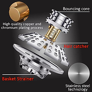 AzWzz Universal Tub Stopper Bathtub Drain Plug, Pop Up Tub Drain Hair Catcher, Drain Cover with Strainer, for 1-3/8 to 2in Bath Drain Hole